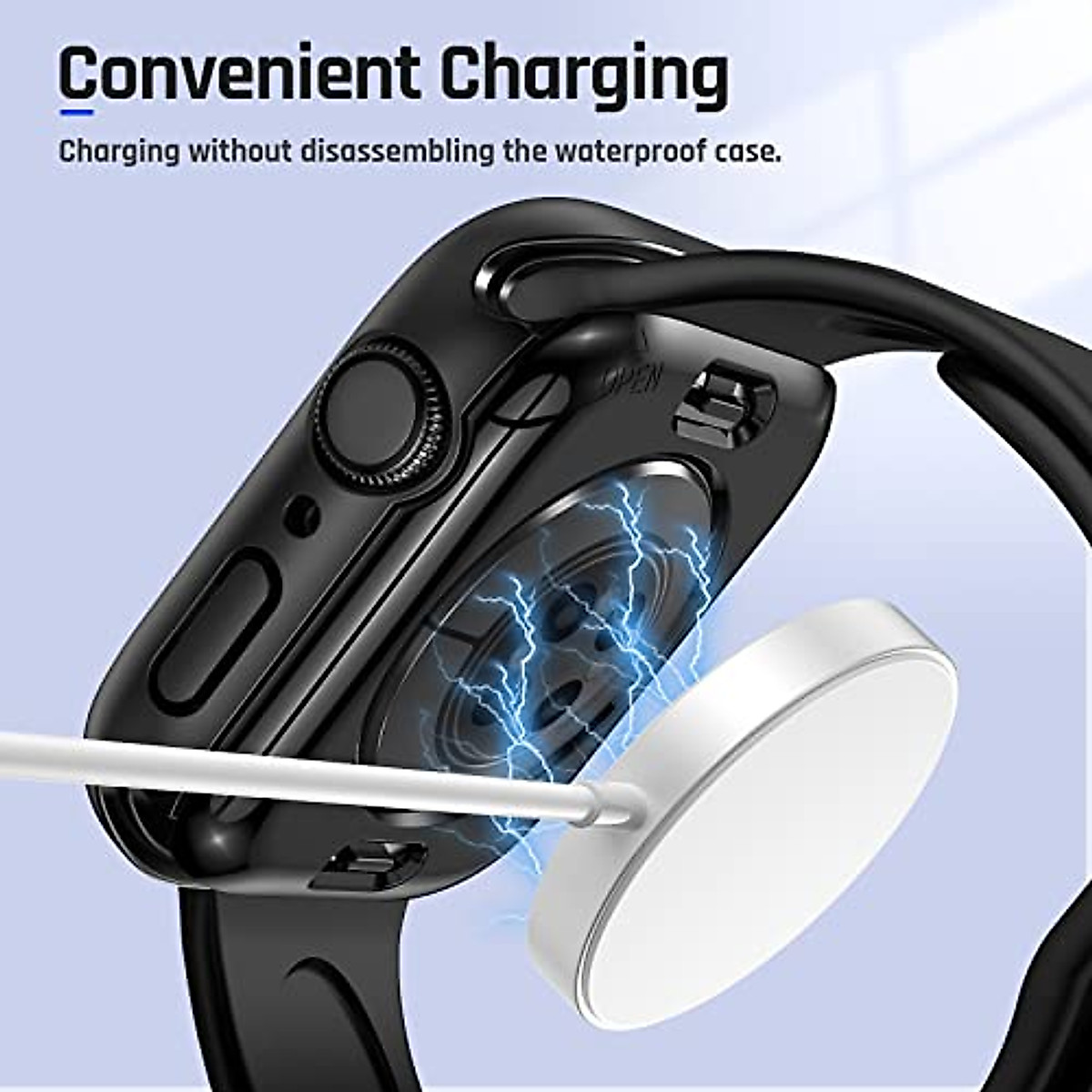 Goton 2 in 1 Waterproof Case for Apple Watch Series 8 & Series 7 45mm Screen Protector, 360 Protective Glass Face Cover Hard PC Bumper + Back Frame for iWatch 8/7 Accessories 45 mm, Black