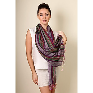 Anika Dali Women’s Jewel Shimmer Multicolor Stripe Scarf, Metallic Pashmina Shawl (Purple Dazzle)