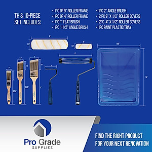 Pro Grade Paint Roller Cover Set,Wall Painting Roller Naps for Professional or Home Owners with All Paints and Stains. Paint Roller Covers are for House or Commercial Use. (10 Piece Set)