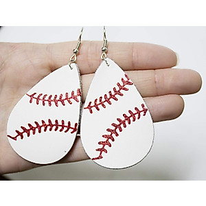 StylesILove Womens Teen Girls Baseball Teardrop Leather Dangle Earrings (White)
