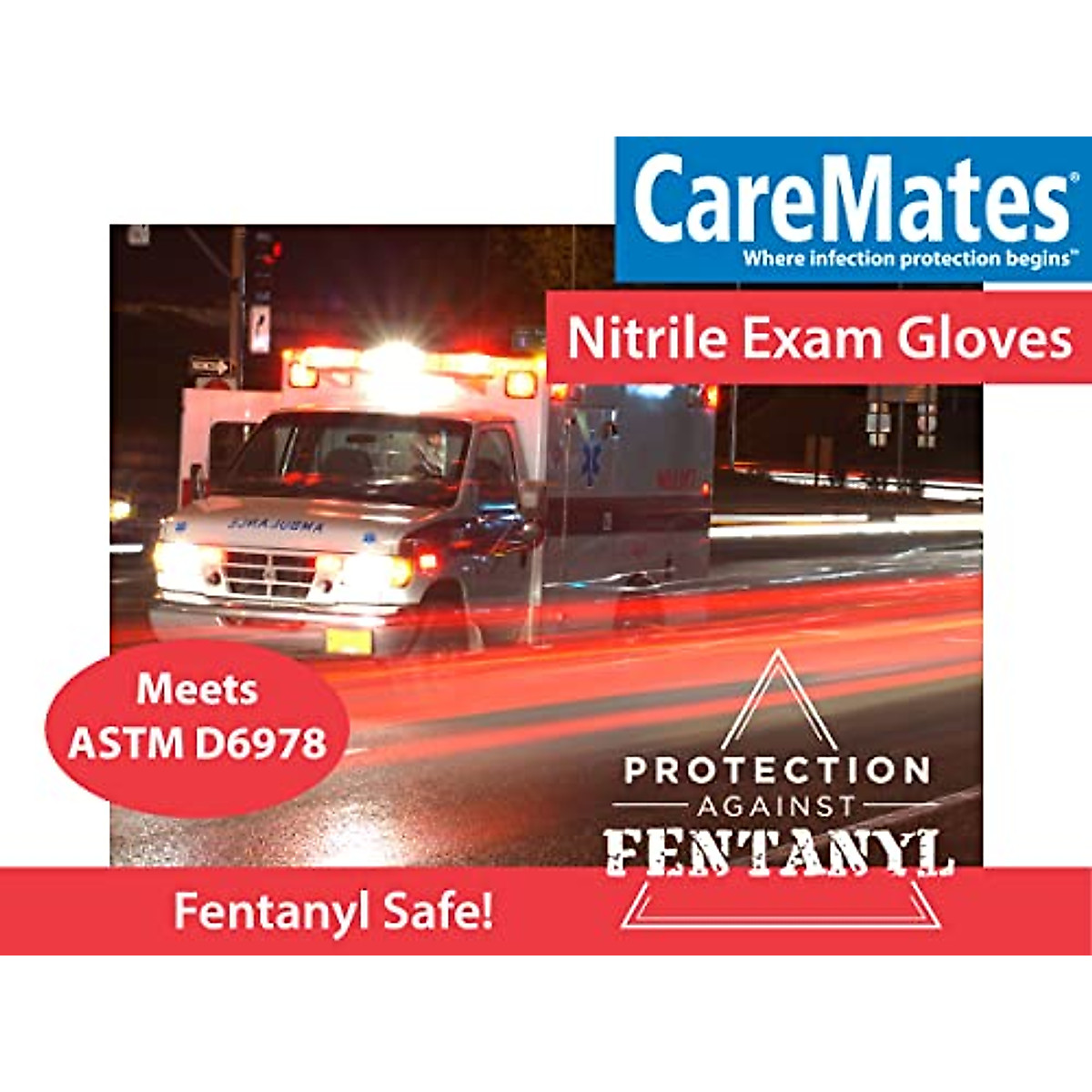 CareMates Nitrile Medical Exam Gloves, Latex Free Rubber, Powder Free, Extra Strong, 4 Mil Thick, Certified for Home Infusion, First Aid, Food Safe, Cleaning Gloves, Large, 100-count