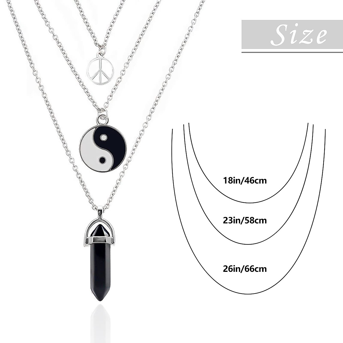 MJartoria Gothic Necklaces Chakra Yin Yang and Peace Sign Charm Pendant Multlayered Alloy Chain Choker Necklace Set Gothic Jewelry(Black)