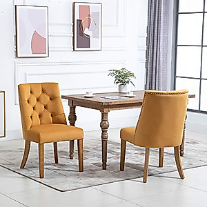 Dolonm Modern Dining Chairs Set of 2 Upholstered Button Tufted Dining Chair with Nailhead Trim Accent Wingback Velvet Wooden Chair for Dining Room Kitchen Bedroom (Orange)