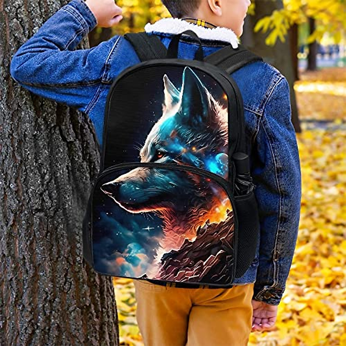 PORCLAY Galaxy Wolf Backpack for Middle School Boys Aesthetic Teen Bookbag Preschool Elementary Book Bag for Teens Lightweight School Supplies Bag