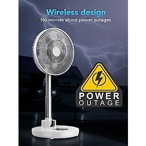 Eposy Standing Oscillating Fan 12" Foldable Portable Quiet Floor Fan,12000mAh with Remote, Timer, Height Adjustable,6 Speed Portable Fan,White