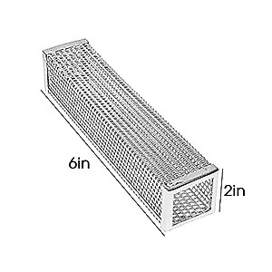 Prefdo Smoker Tube - 6” Stainless Steel Wood Pellet Tube Smokers for Cold or Hot Smoking , 5 Hours of Billowing Smoke, Work with Electric Gas Charcoal Grills or Smokers, Square