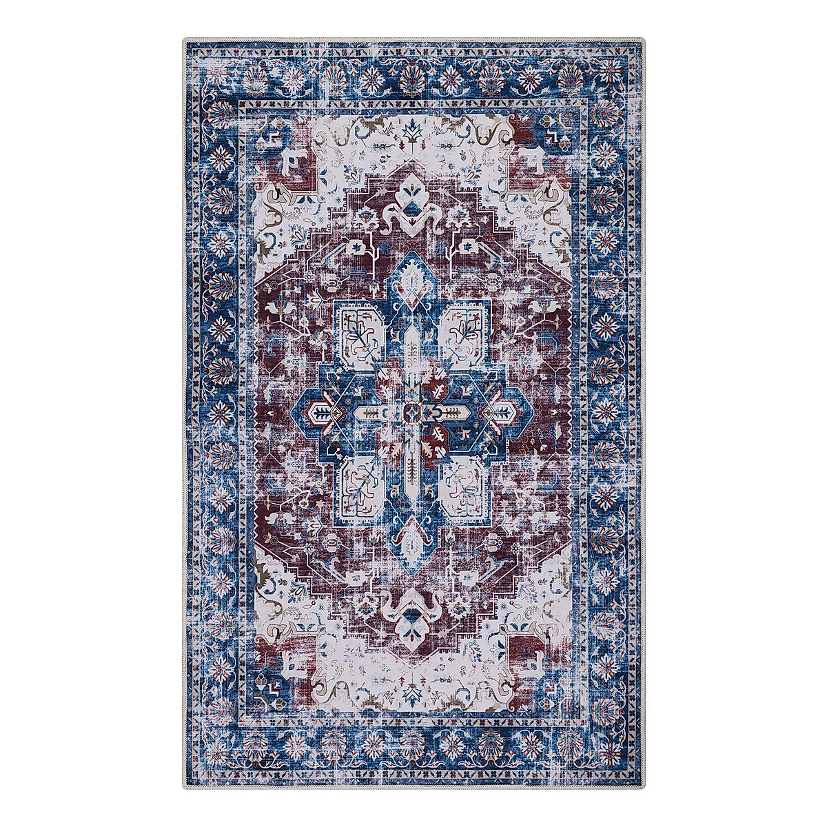 Topotdor Washable Rugs 6x9 Vintage Area Rugs Non-Slip Area Rugs Low Pile Floor Carpet Printed Soft Durable Stain Resistant Foldable Rugs Living Room Dining Room Bedroom,Burgundy