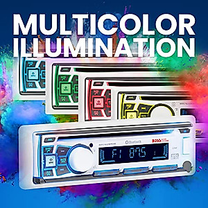 BOSS Audio Systems MR762BRGB Marine Stereo System – Single Din, Bluetooth Audio and Calling Head Unit, CD Player, AM FM Radio Receiver, Weatherproof, Multicolor Illumination, for Amplifier