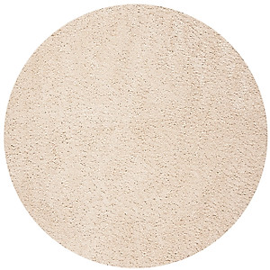 SAFAVIEH Fontana Shag Collection 8' Round Cream FNT800B Solid Non-Shedding Living Room Bedroom Dining Room Entryway Plush 2-inch Thick Area Rug