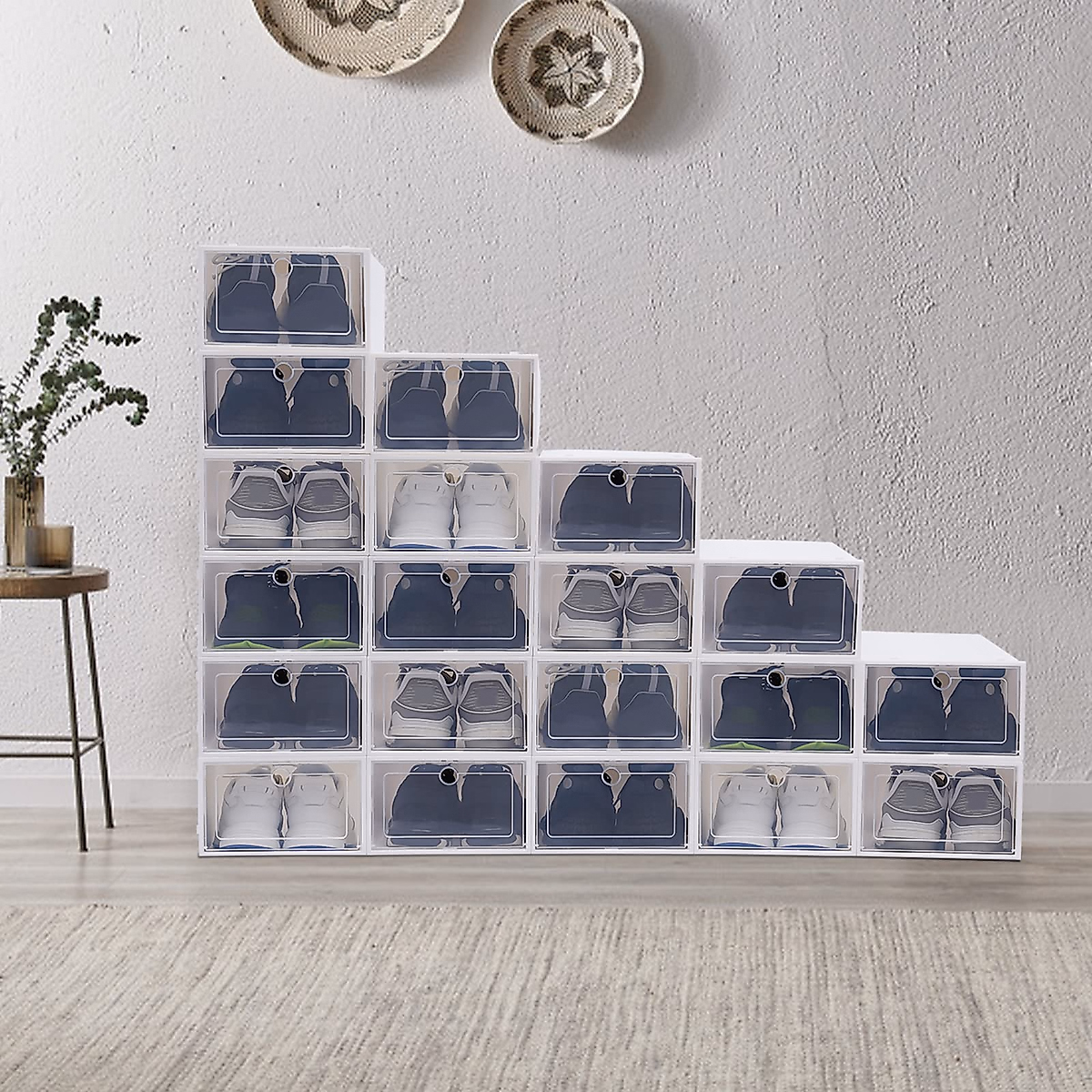 LiFuJunDong 20 Pcs Shoes Storage Organizer,White Plastic Stackable Shoe Organizer for Closet,Universal Shoe Storage Boxes for Men and Women (20 Pcs)