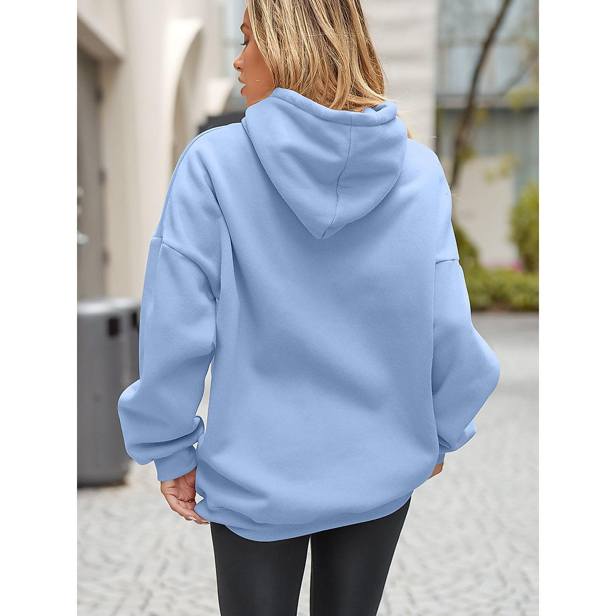 EFAN Hoodies for Women Oversized Sweatshirts Fall Fashion Outfits 2024 Clothes Fleece Solid Basic Soft Workout Loose Tops Sweaters Light Blue