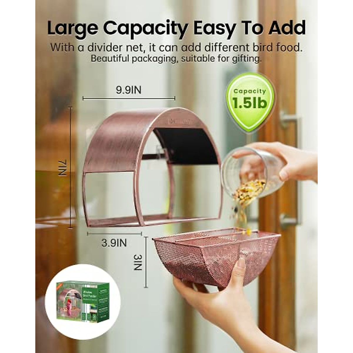 Window Bird Feeder, Desgully Metal Window Bird Feeder, Window Bird Feeders with Strong Suction Cups, Super Adhesive Sheet×4，Large Outdoor Bird Feeder, Bird Watching (Round)