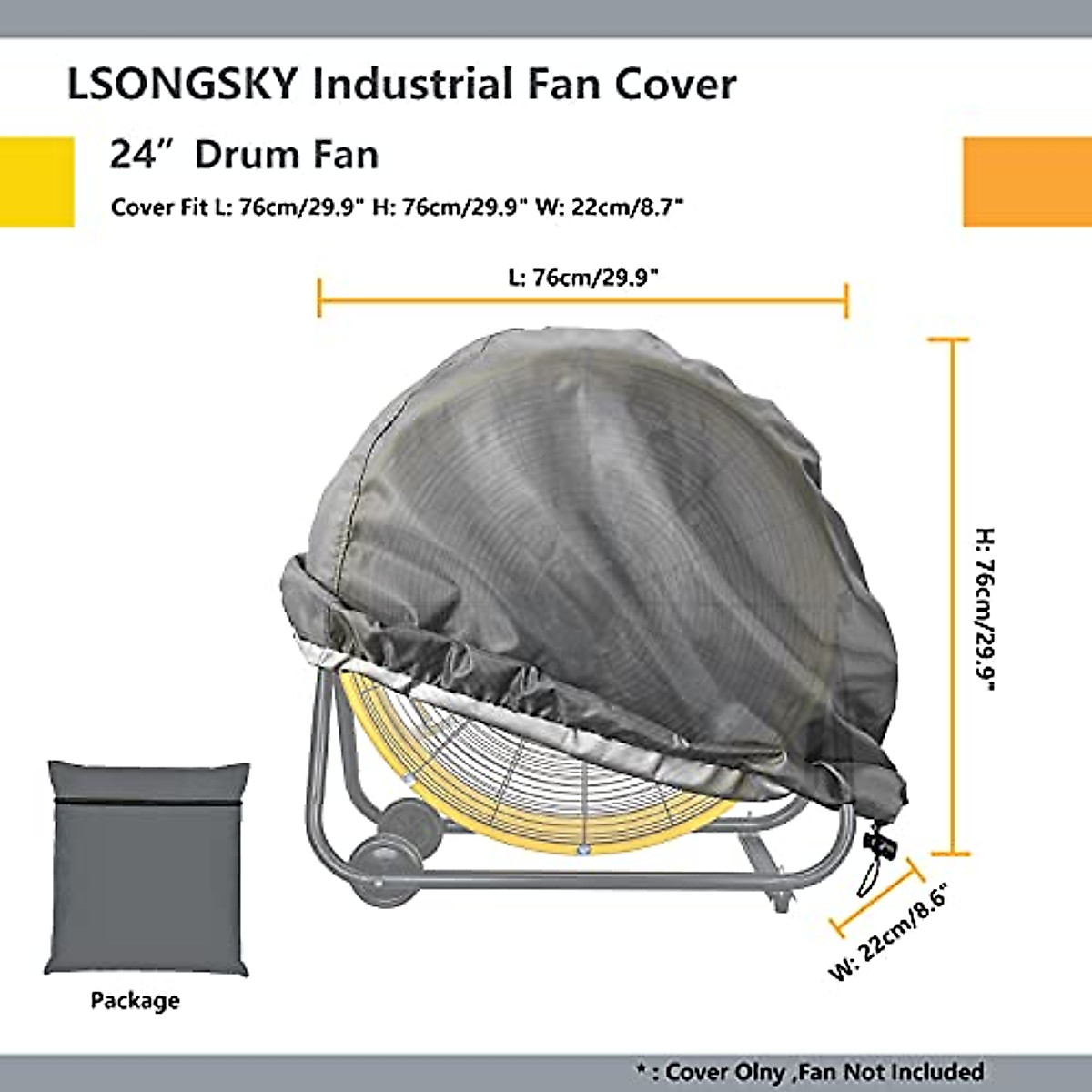 LSongSKY Industrial Fan Cover,Waterproof&Dustproof Cover Suitable for 24" High Velocity Movement Heavy Duty Drum Fan, Heavy Duty Outdoor Floor Fan Cover,Fits up to 29.9 x 8.6 x 29.9 inches,Grey