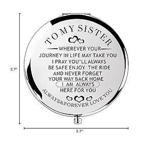 Sister Gifts from Sister Birthday Gift for Woman Compact Mirror Pocket Travel Mirrors Christmas Graduation (Silver to My Sister 1)