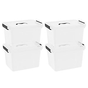 Nesmilers 4-pack 20 L Plastic Latching Boxes Totes, Clear Storage Bins with Lids/handles