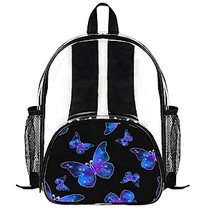 GzLeyigou Galaxy Butterfly Clear Mini Backpack Waterproof PVC Shoulder Bag Transparent School Bag Casual Travel Daypack for Work, Travel, Concert,Beach, Sports