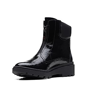 Clarks Women's Calla Zip Mid Calf Boot, Black Crinkle Patent Synthetic, 7