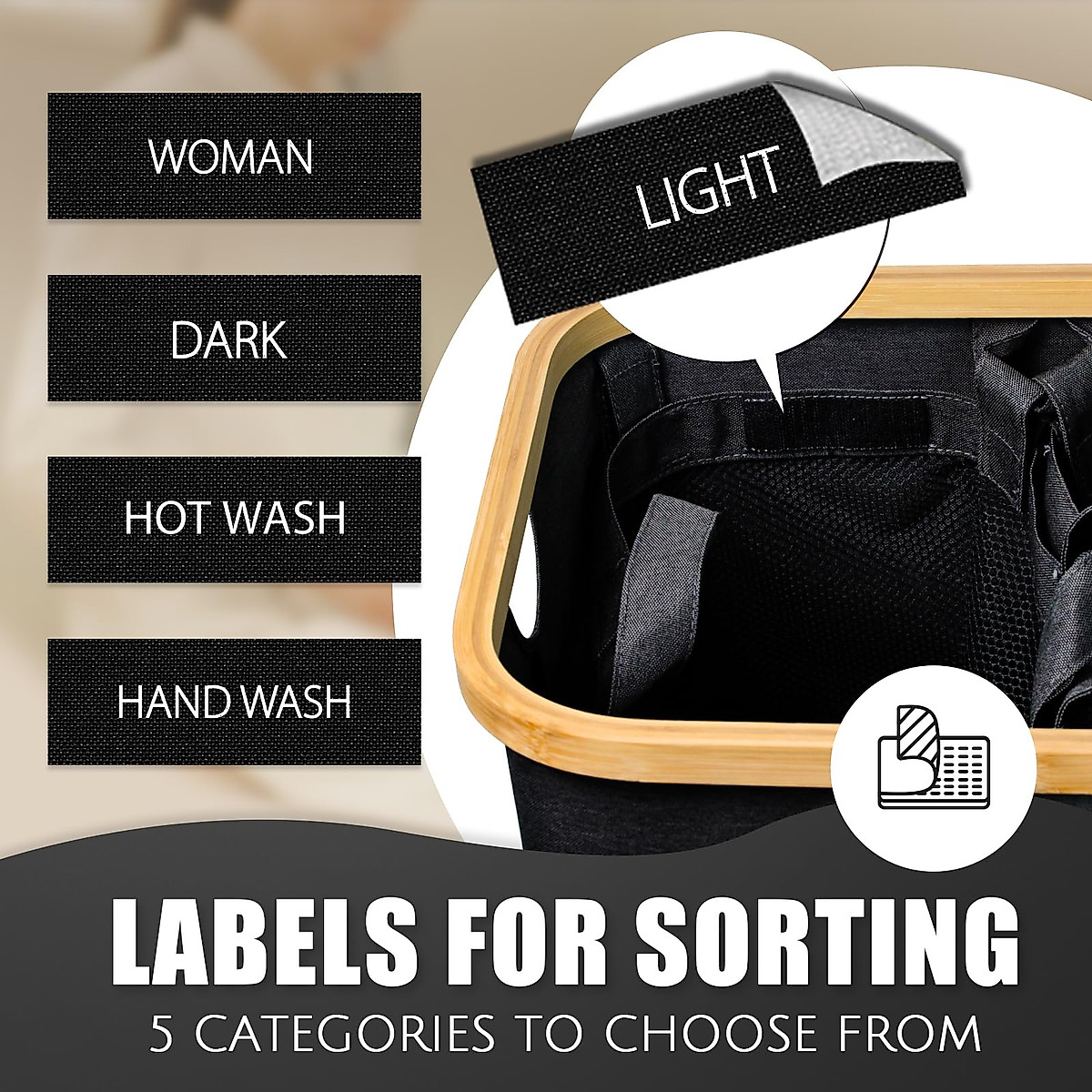 Hampers for Laundry Basket with Lid, 160L Extra Large 3 Section Clothes Divided Organizer for Bedroom, Laundry Room, Dirty Clothing Hamper, Black