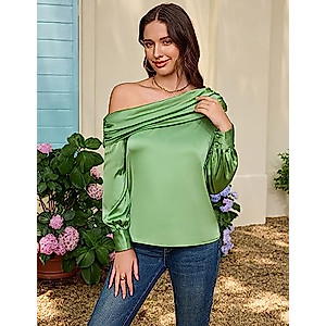 Womens Tops Dressy Casual Sexy Cute Satin Tops Peplum Light Green S