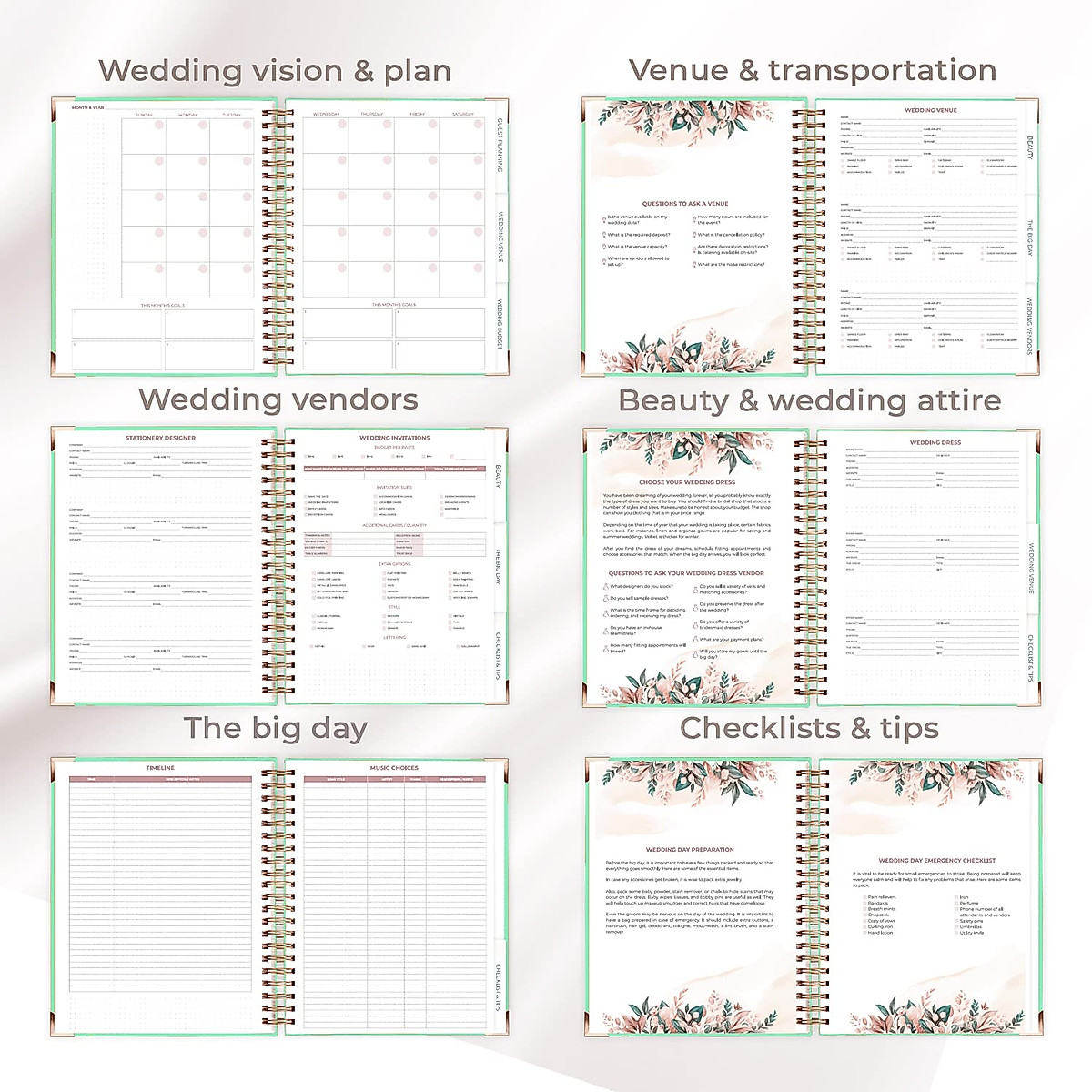 Clever Fox Wedding Planner – Wedding Book & Organizer for the Bride – Wedding Planning Binder with Pockets, Tips & Checklists – Wedding Notebook – Engagements Gift – 25.5x28cm (Mint Green)