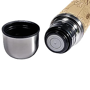 sdfsdfsd 17 oz Vacuum Insulated Stainless Steel Water Bottle Sports Coffee Travel Mug Flask Genuine Leather Wrapped BPA Free, Vintage Map