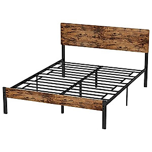 LIKIMIO Queen Bed Frame with Headboard, Strong Steel Slat Support, Tool-Free Assembly, Underbed Storage Space, No Box Spring Needed