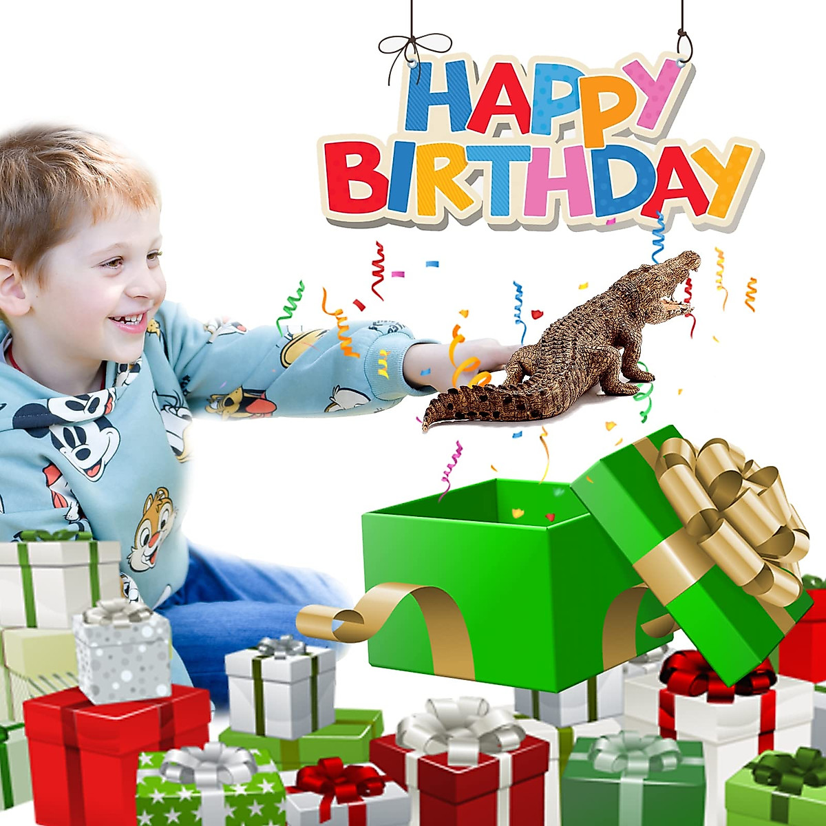 Gemini&Genius Crocodile Action Figures Wildlife World Safari Animals Figures Stocking Stuffers and Collectible Toys The Coolest Cake Toppers for Kids (Brown Crocodile)