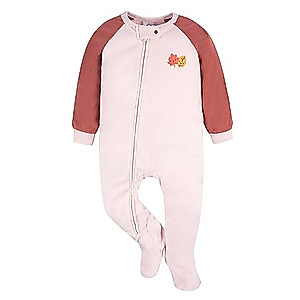 Gerber Baby Girls' Toddler Loose Fit Flame Resistant Fleece Footed Pajamas 4-Pack, Pink Leaves & Flower Toss