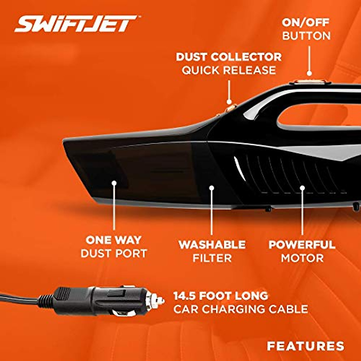 SwiftJet Car Vacuum Cleaner - Mini Car Vacuum - Car Cleaning - Automotive Vacuum - Car Accessories - Aspiradora para Carro o Accesorios para Carro - Men & Women Car Detailing