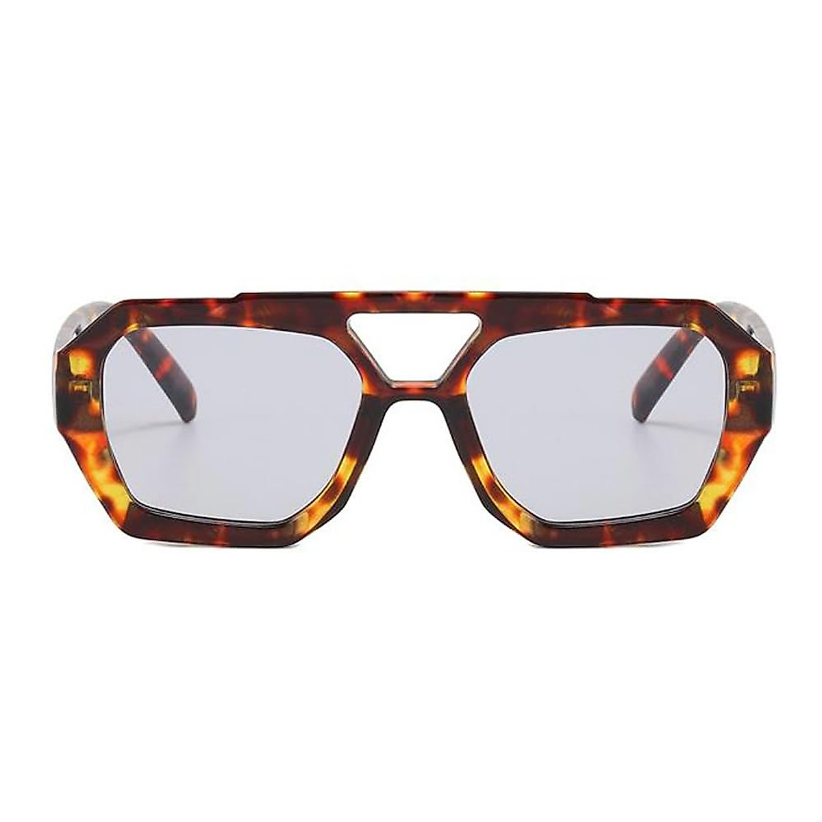 BAODAREN Trendy Aviator Sunglasses for Women Men Hexagonal Square Thick Frame Double Bridge Sun Glasses Shades BS1300 (Leopard/Light Gray)