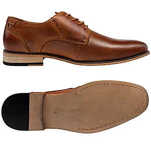 Jousen Men's Dress Shoes Leather Classic Formal Oxford Retro Plain Toe Derby Shoes (AMY612 Yellow Brown 12)