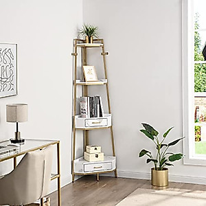 LifeSky Modern Corner Ladder Shelf - 72.64 Inch Tall Corner Shelves - 4-Tier Corner Bookshelf for Living Room White