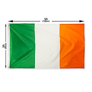 DANF Ireland Flag 3x5 Ft Thick Polyester, Fade Resistant, Brass Grommets, Canvas Header,Double Sided Irish National Flags 3 X 5 Feet