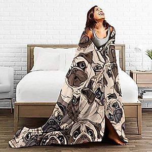 Puppies Pug Dog Soft Throw Blanket All Season Microplush Warm Blankets Lightweight Tufted Fuzzy Flannel Fleece Throws Blanket for Bed Sofa Couch 60"x50"