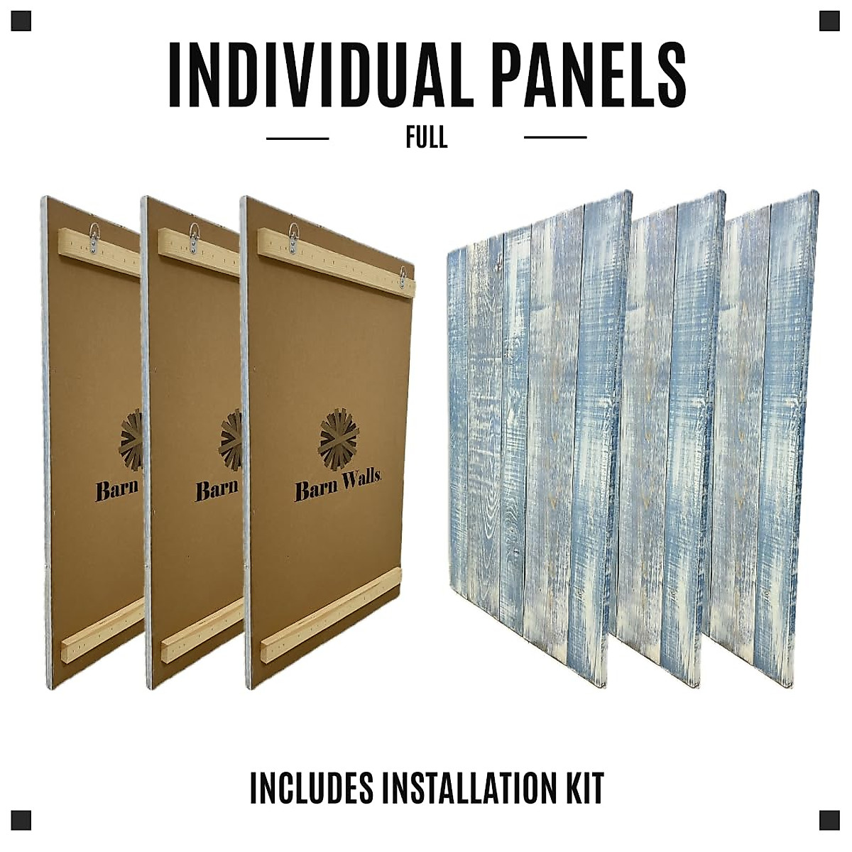 Barn Walls Solid Wood Headboard Full Size, Blue Powderwash Finish with Smooth Natural Wood Grain, Handcrafted Wall-Mounted Panel Head Board, Adjustable Height, Modern Farmhouse Bedroom, Built to Last