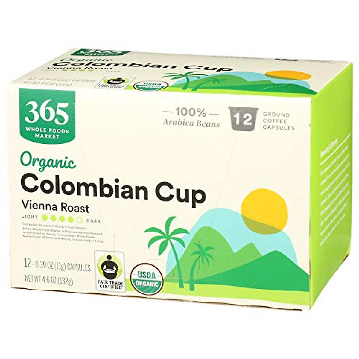 365 by Whole Foods Market, Coffee Colombian Cup Vienna Roast Pods Organic 12 Count, 4.6 Ounce