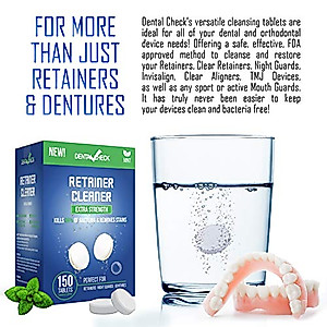 Retainer and Denture Cleaner 150 Tablets, 5 Month Supply Cleaning Tablets Denture Cleaners Remove Bad Odors, Plaque, Stains From Night Guards, Mouth Guards, Dental Appliance