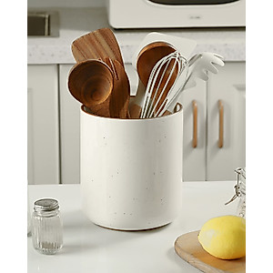 getstar Kitchen Utensil Holder, Large Ceramic Cooking Utensil Holder (H7.2” x W6.2”) for Kitchen Counter with Cork Mat at Bottom, Farmhouse Kitchen Decor
