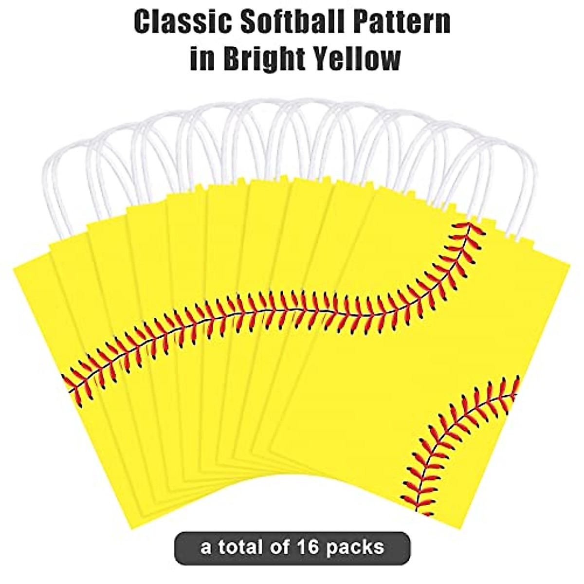 durony 16 Pieces Softball Gift Bag Softball Print Paper Bags Goodie Favor Bags for Softball Party Decorations Supplies