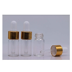 15Pcs Glass Essential Oil Dropper Bottles Clear Mini 1ml/2ml/3ml Perfume Dropping Bottle Cosmetic Sample Vials with Gold Cap and White Latex