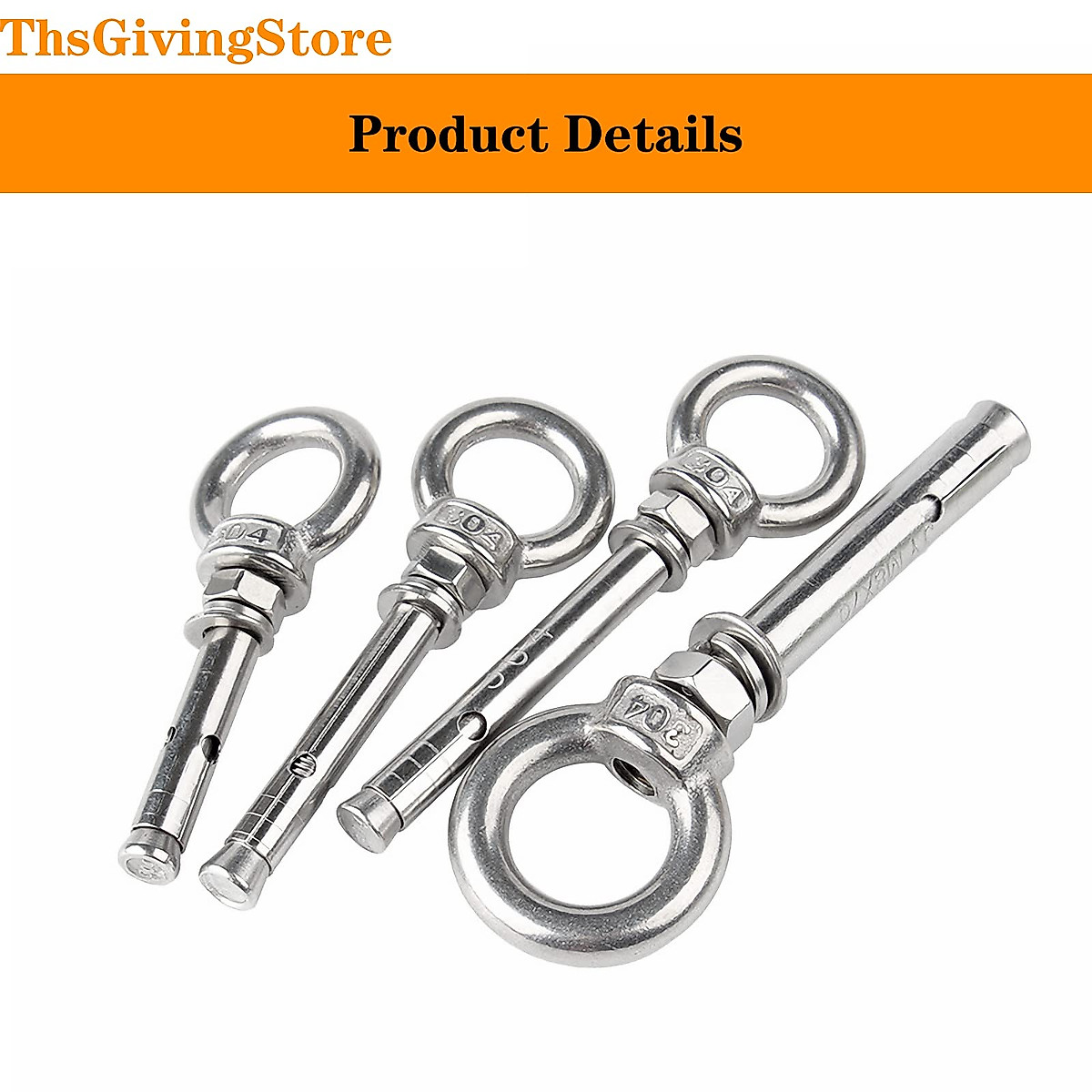 5PCS Eyebolt Bolt, M6x70 Concrete Eye Expansion Bolt, 304 Stainless Steel Heavy Duty Anchor FastenerRing Screw Eyes for Ceiling Concrete Masonry