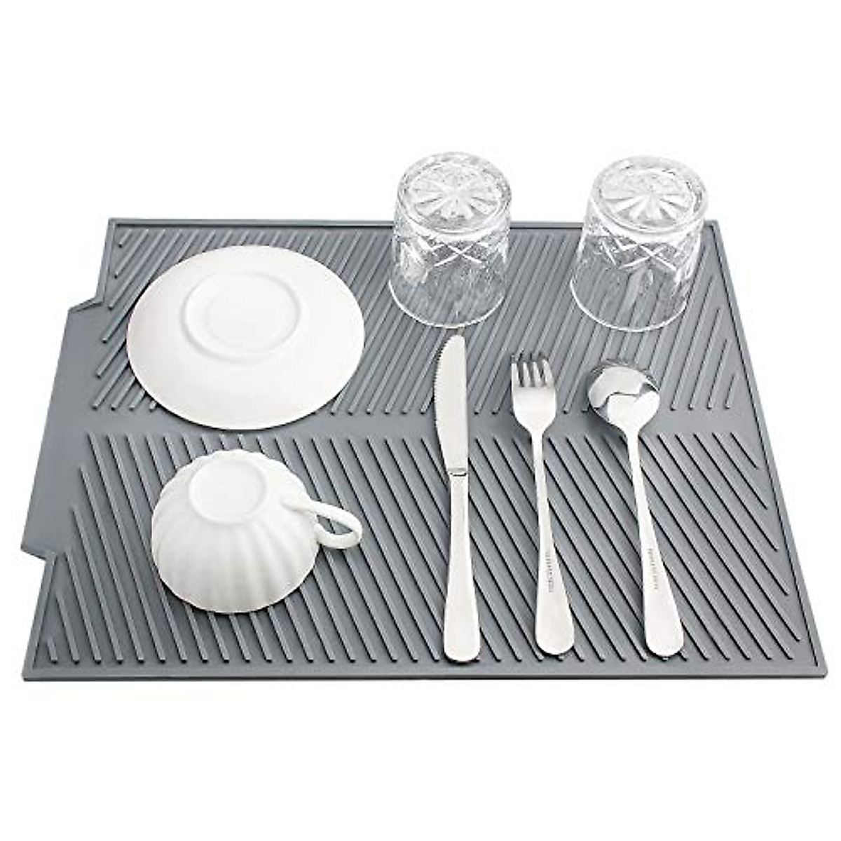 Suruid Silicone Dish Drying Mat for Multiple Usage, Easy Clean, Eco-Friendly Heat-resistant Silicone Mat for Kitchen Counter or Sink, Refrigerator or Drawer Liner - Compact Storage 17" X 13" (Gray)