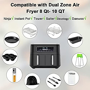 RichHomie Dual Zone Air Fryer Accessories for Ninja, 12 Pcs Dual Air Fryer Accessories Set Suitable for Ninja Dual Air Fryer DZ201 8 Quart or Larger Dual Air Fryers Oven
