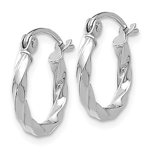 14K White Gold Twisted Round Hoop Earrings