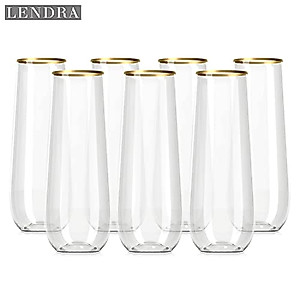 30 Plastic Stemless Champagne Flutes - Disposable Unbreakable 9 Oz toasting glasses, With Gold rim | Reusable, Clear, Fancy & Shatterproof Champagne Glasses - Ideal for Weddings, Birthdays, Parties