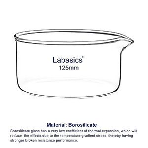 Labasics Crystallizing Dish with Spout and Heavy-Duty Rim, Thick-Walled Design High Borosilicate Glass Reusable Crystallizing Dishes for Crystallization and Evaporation, 500 ml Capacity OD 125 mm