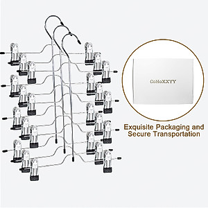 CoHoXXYY 4-Tier Skirt Hangers, Pants Hangers with Clips - Space Saving, Non-Slip, Adjustable Clips, Suitable for Skirts, Shorts, Kids Clothing (3-Pack)