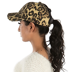 Funky Junque Criss Cross Ponytail Hat w/Buttons - Leopard