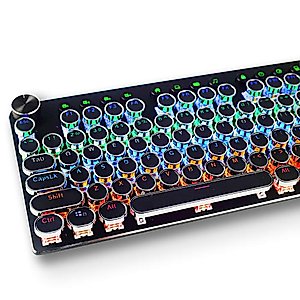 MK13 RGB Mechanical Keyboard Retro Gaming Keyboard-Blue Switches-LED Backlit -Silver-Plating-2 Knob and 12 Multimedia Buttons-104 Round Key Illuminated Keyboard for PC Gaming and MAC (MK13 Black)