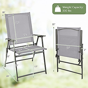 Giantex Patio Folding Chairs Set of 4, Outdoor Lawn Chairs with Rustproof Metal Frame, Portable Dining Chairs for Porch, Deck, Garden, Backyard, Camping, Gray